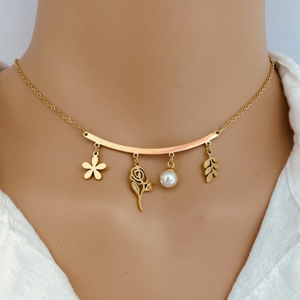 Stainless steel pearl necklace